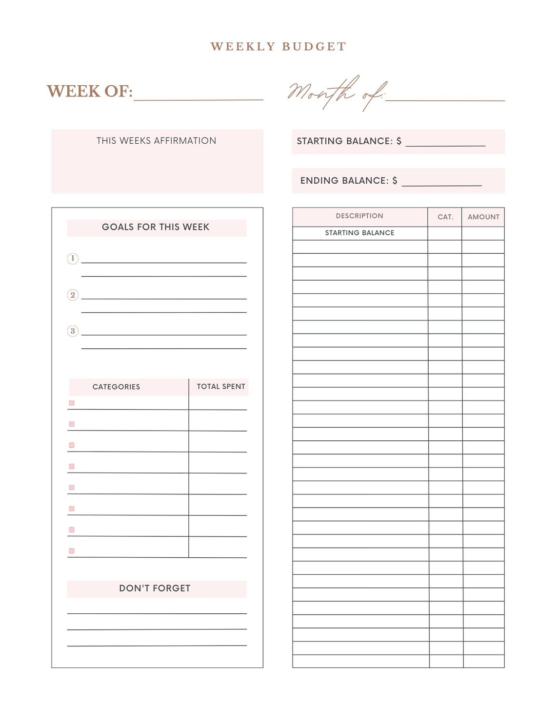 Simplistic Weekly Budget and Personal Finance Template With Spending ...