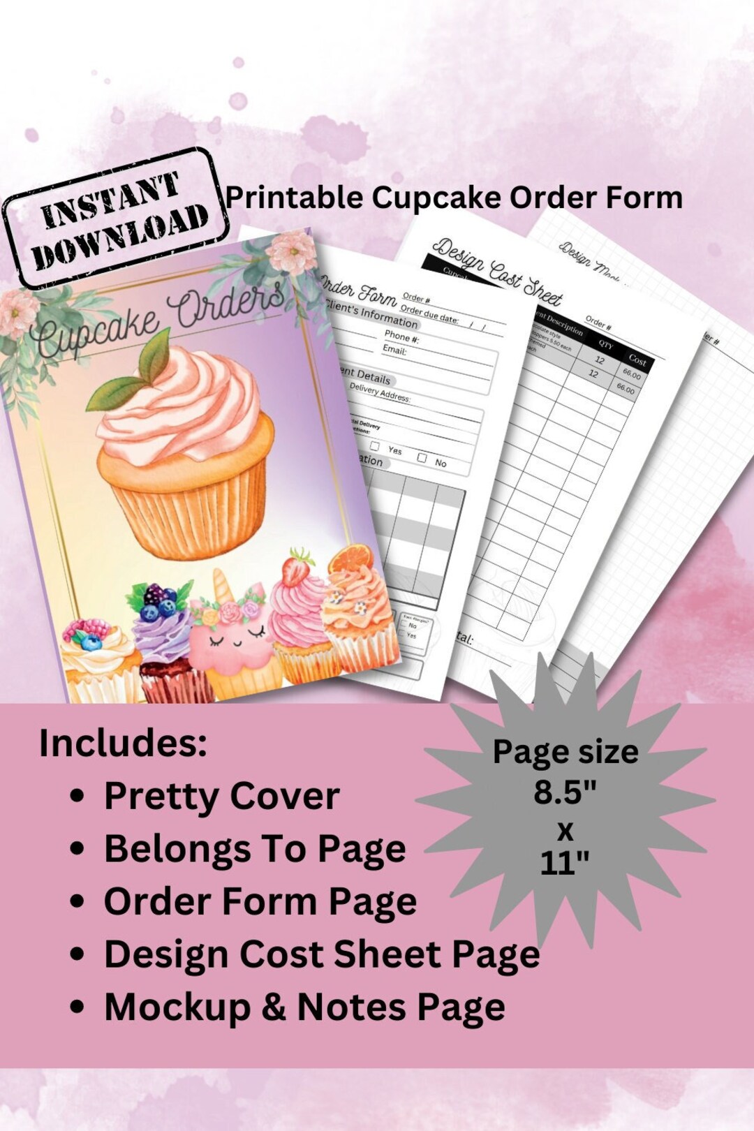 Easy Printable Cupcake Order Form, Downloadable Cupcake Order Form ...