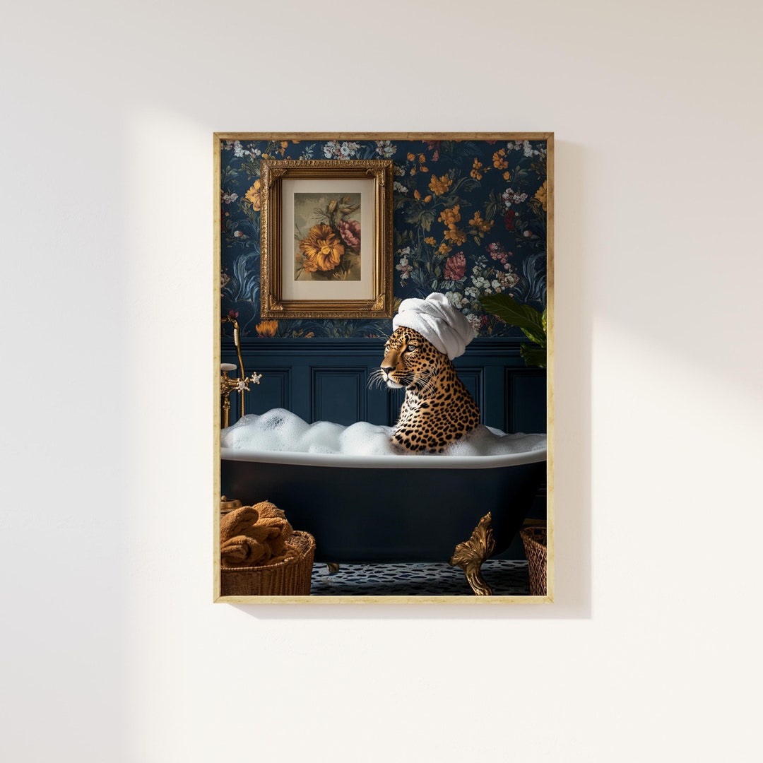 Maximalist Leopard Taking a Bubble Bath Art Print | Bold Fun Animal ...
