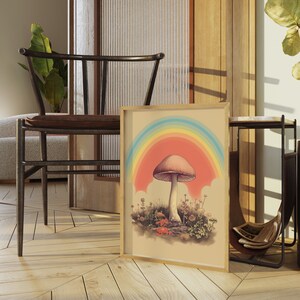 Retro Rainbow and Mushroom Art Print | Neutral Muted Colours ...