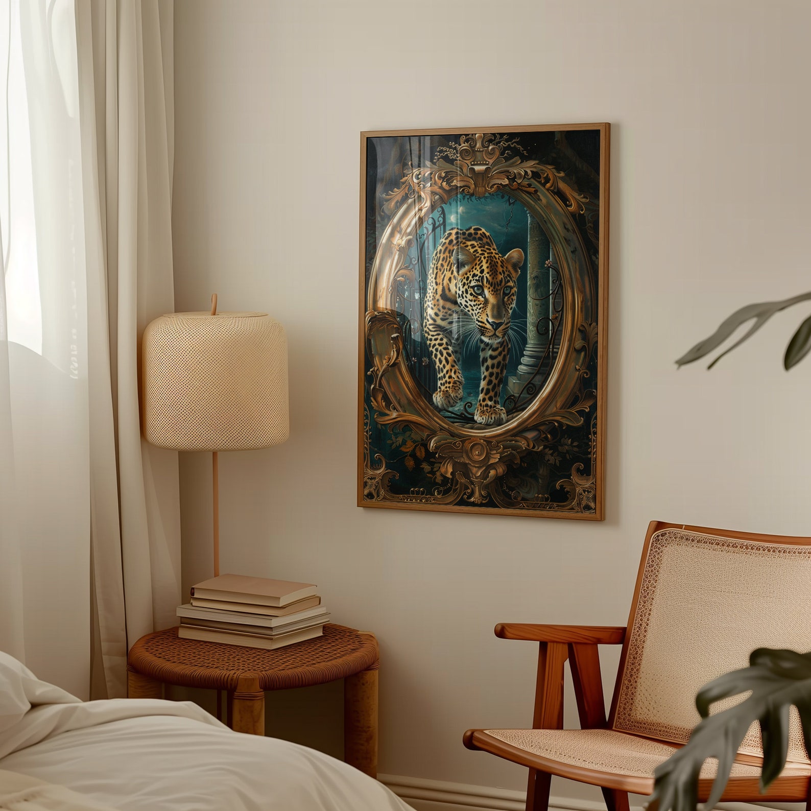Leopard Through Gold Frame Art Print | Eclectic Antique Traditional ...
