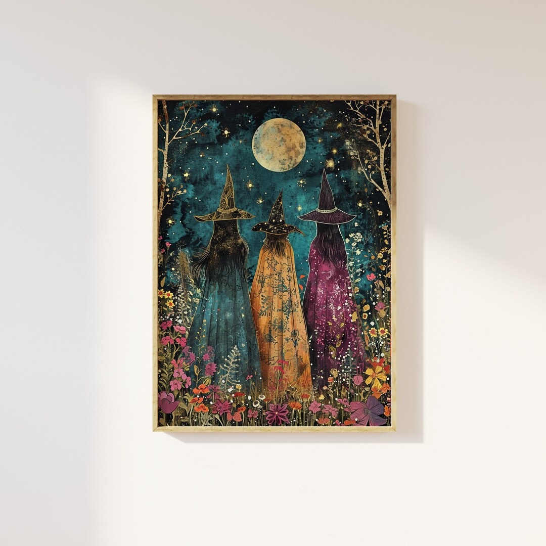 Witches Coven Amongst the Wildflowers Under the Moon Art Print ...