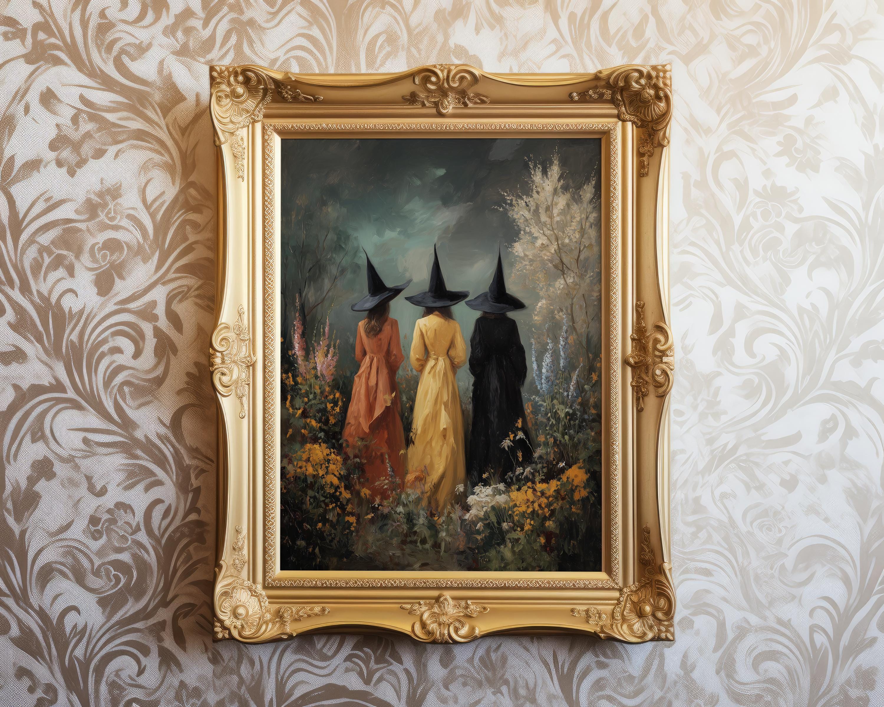 Witch Coven in Floral Garden PRINTABLE Digital Art Print | Vintage ...