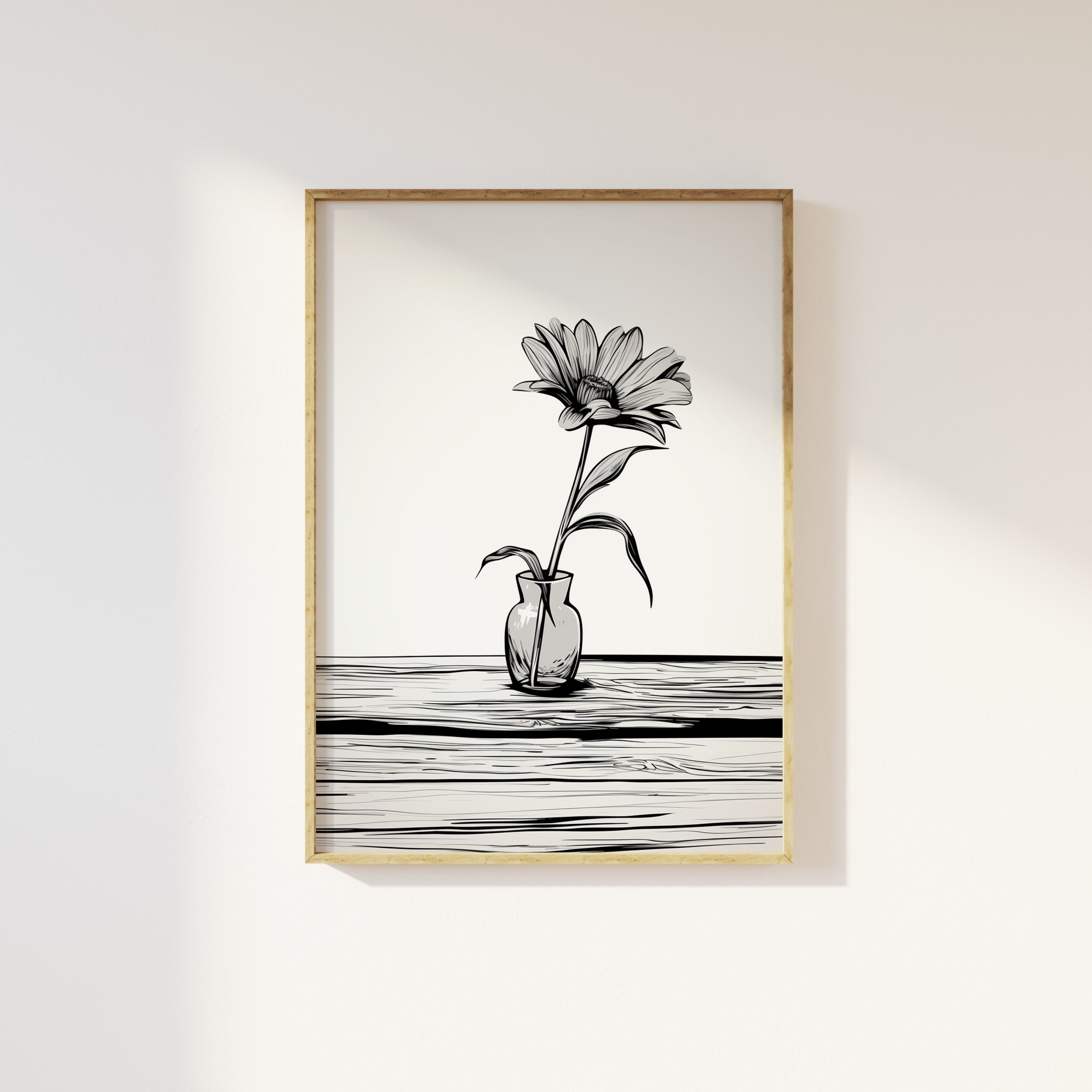 Lone Flower in Vase Sketch Art Print Minimalist - Etsy