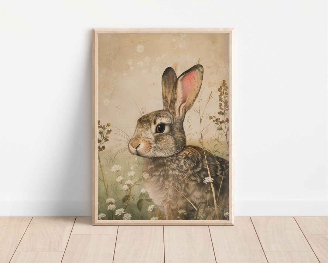 Spring Bunny Rabbit in Field PRINTABLE Digital Print Farmhouse Spring ...