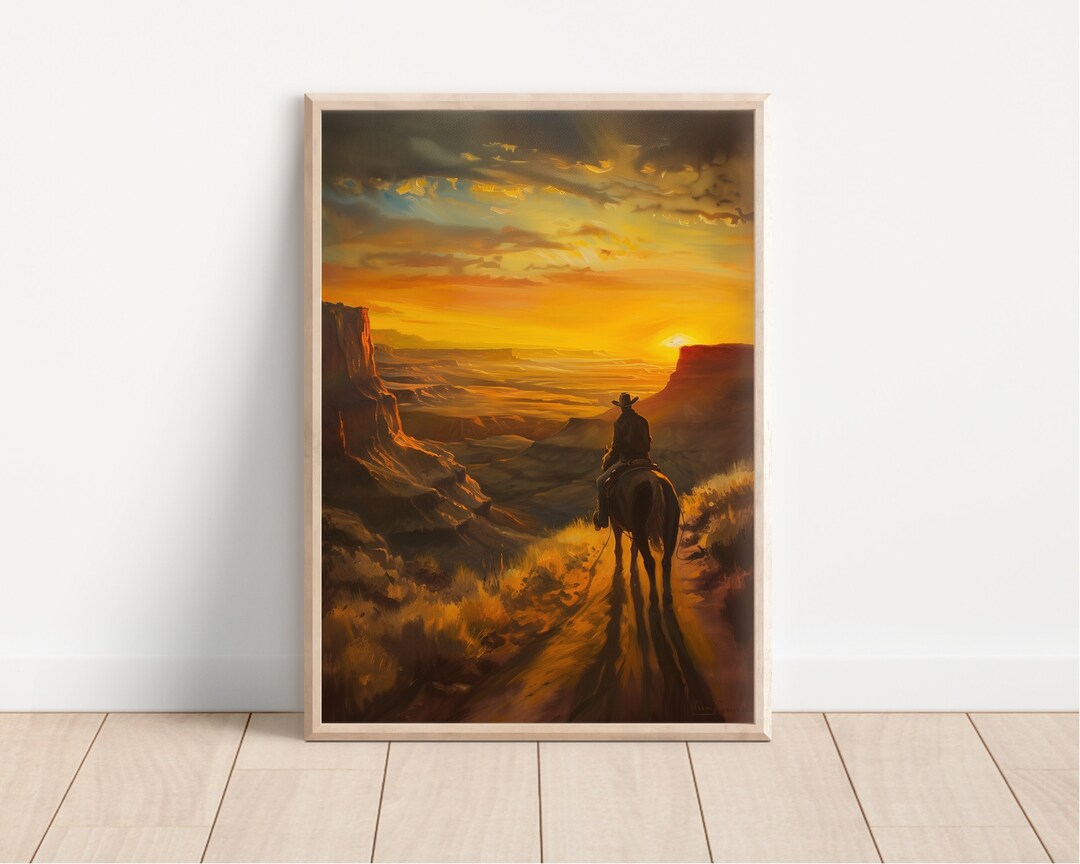 Cowboy Riding at Sunset PRINTABLE Vintage Style Digital Print | Cowboy ...