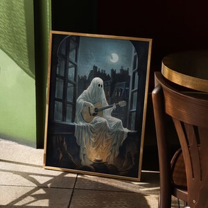 Ghost Playing Guitar Under the Moon Art Print | Nostalgia, Dark ...