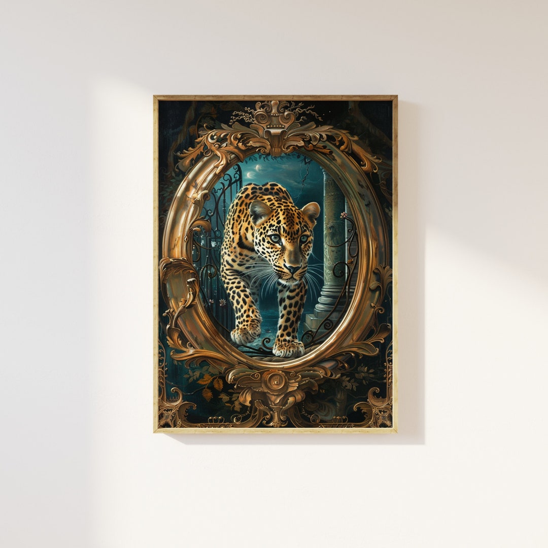 Leopard Through Gold Frame Art Print | Eclectic Antique Traditional ...