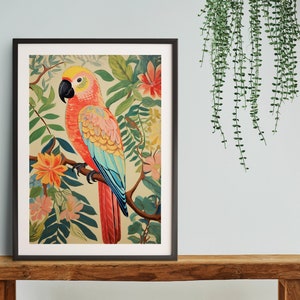 Parrot in Pastel Botanical Jungle Art Print | Fun Cute Abstract Jungle ...