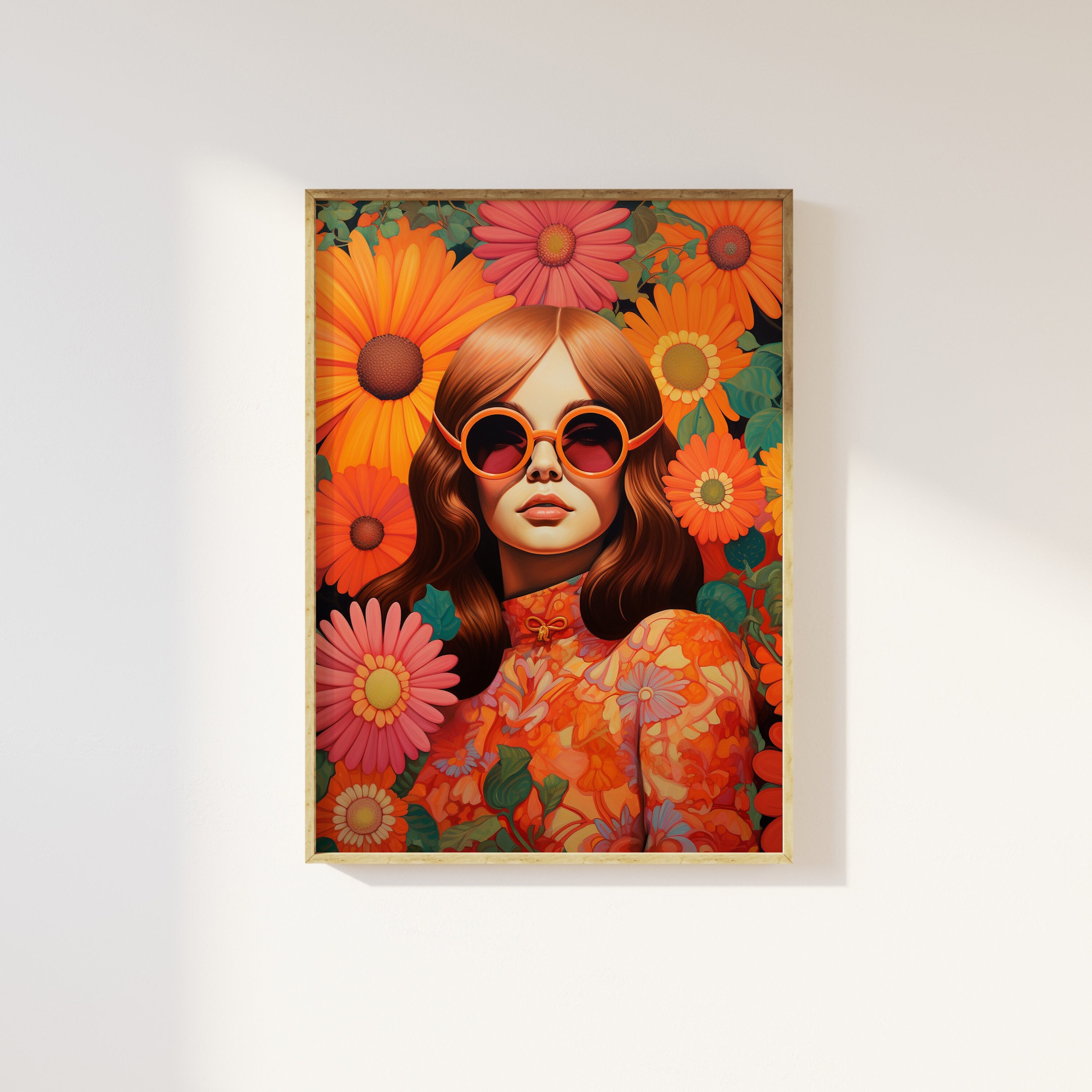 1970s Style Woman and Flowers Art Print | 70s Style Aesthetic, 70s ...