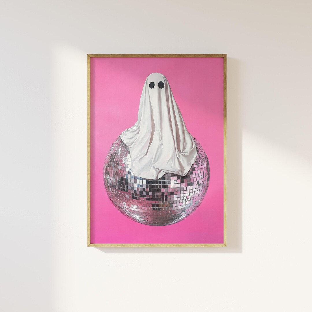 Disco Ball Ghost Boo-gie Nights Art Print | Bright Pink Playful Ghost ...