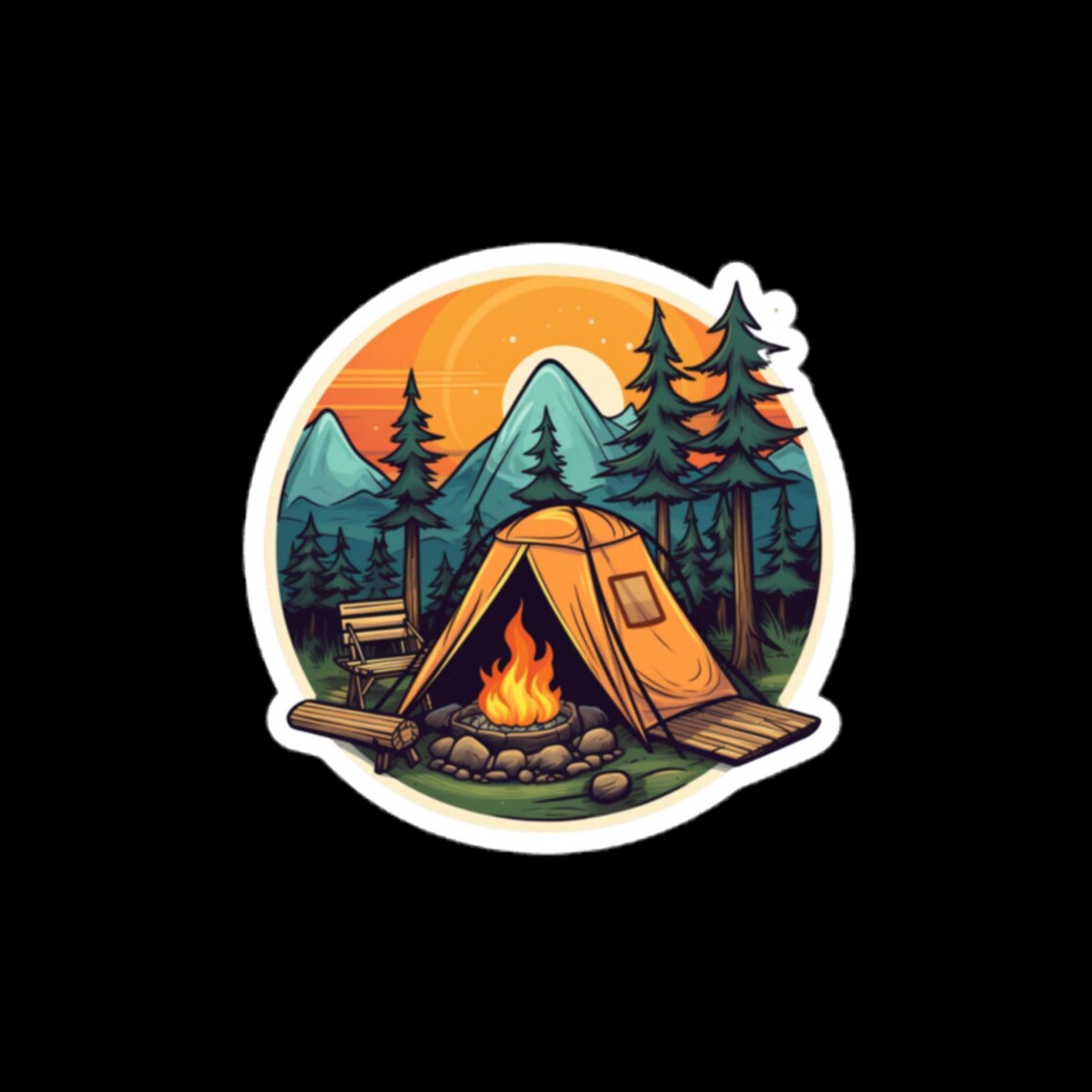 Bubble-free Sticker | Campfi Re and Tent Sticker | Mountains Sticker ...