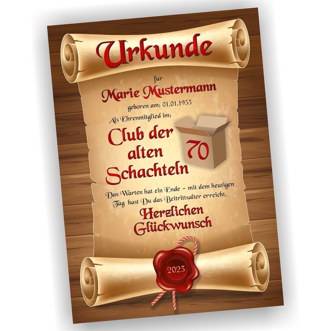 Club Der Alten Schachteln Urkunde Zum Ausdrucken Kostenlos