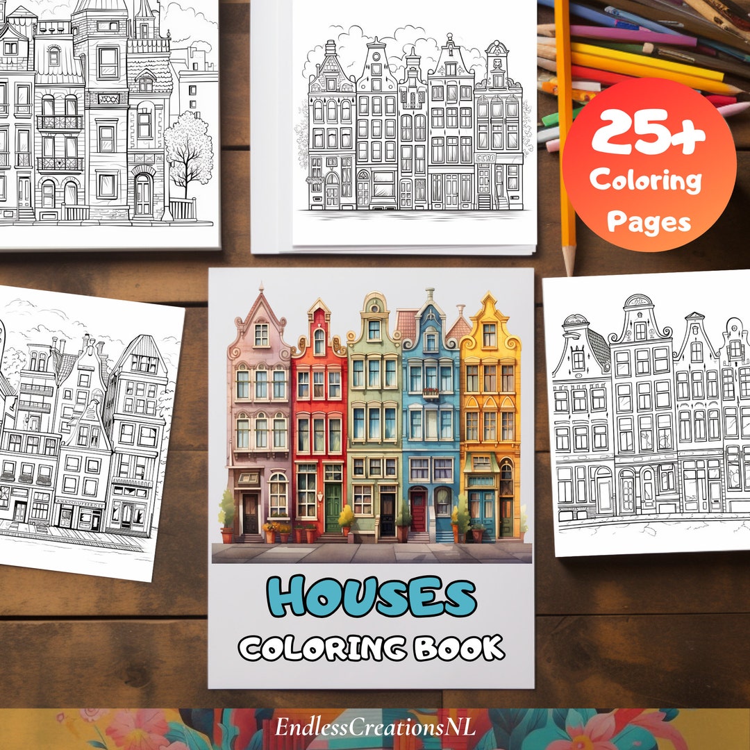 25 Houses Coloring Page Book, Instant Download Coloring Page, Printable ...