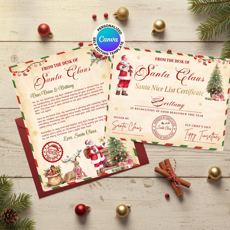 Personalized Letter From Santa, Nice List Certificate, Vintage ...
