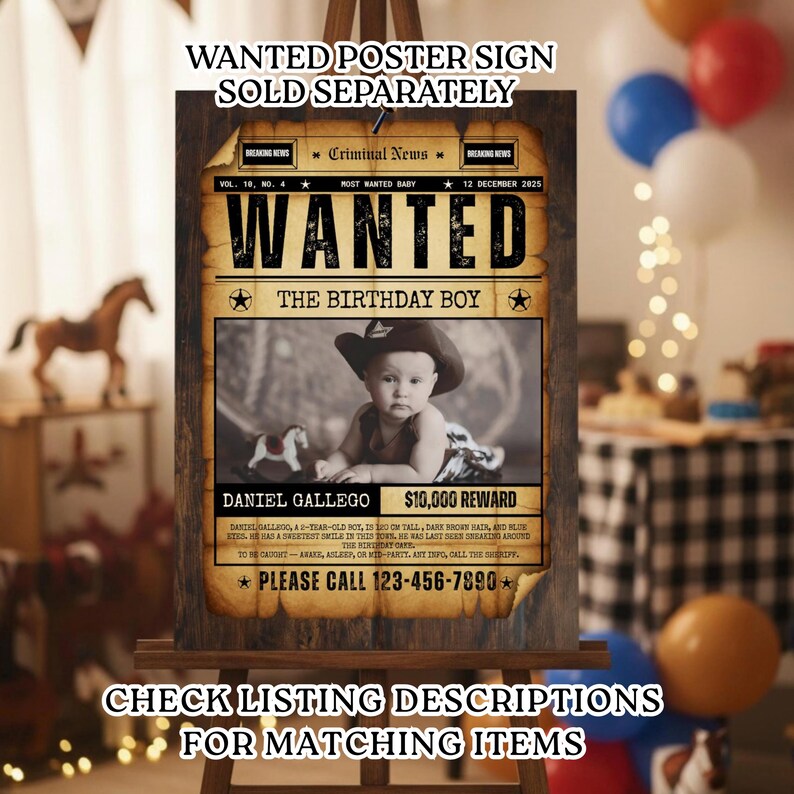 Wanted Poster Cowboy Birthday Invitation, Western Outlaw Party Invite ...