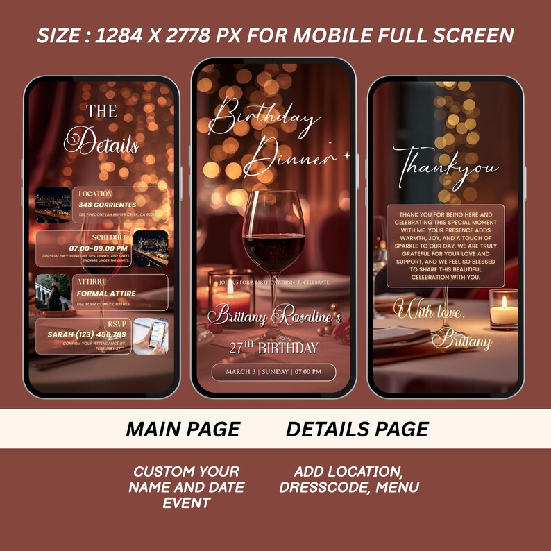 Animated Birthday Dinner Invitation, Elegant Glam Digital Evite for ...