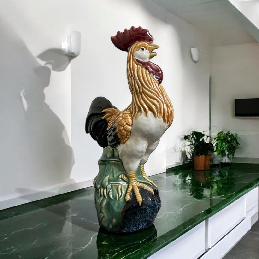 Vintage Ceramic Rooster Country Farmhouse Statue Figurines Size 13 Tall ...