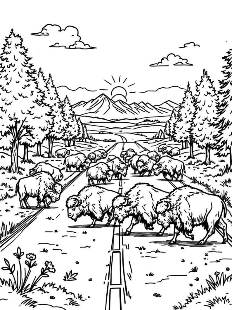 Yellowstone Bison Coloring Page Vol. 1 - Etsy