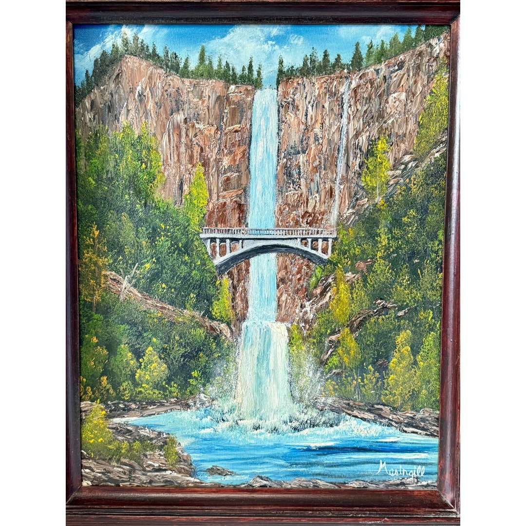 Vintage Multnomah Falls, Oregon Acrylic Painting 3D Original Art - Etsy