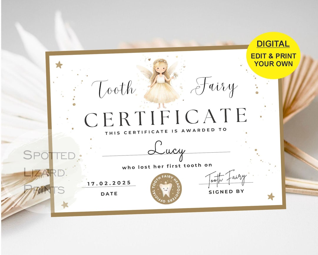 EDITABLE Tooth Fairy Certificate | First Tooth Lost | Kids Tooth Fairy ...