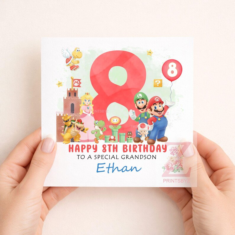Super Mario Birthday Card, Personalized Card, Personalised Card, Happy ...