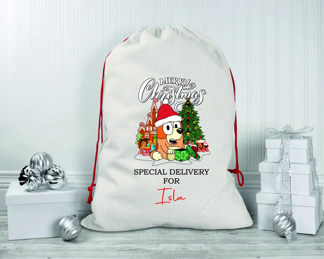 Personalised Blue Dog Santa Sacks Linen Kids Stockings - Etsy