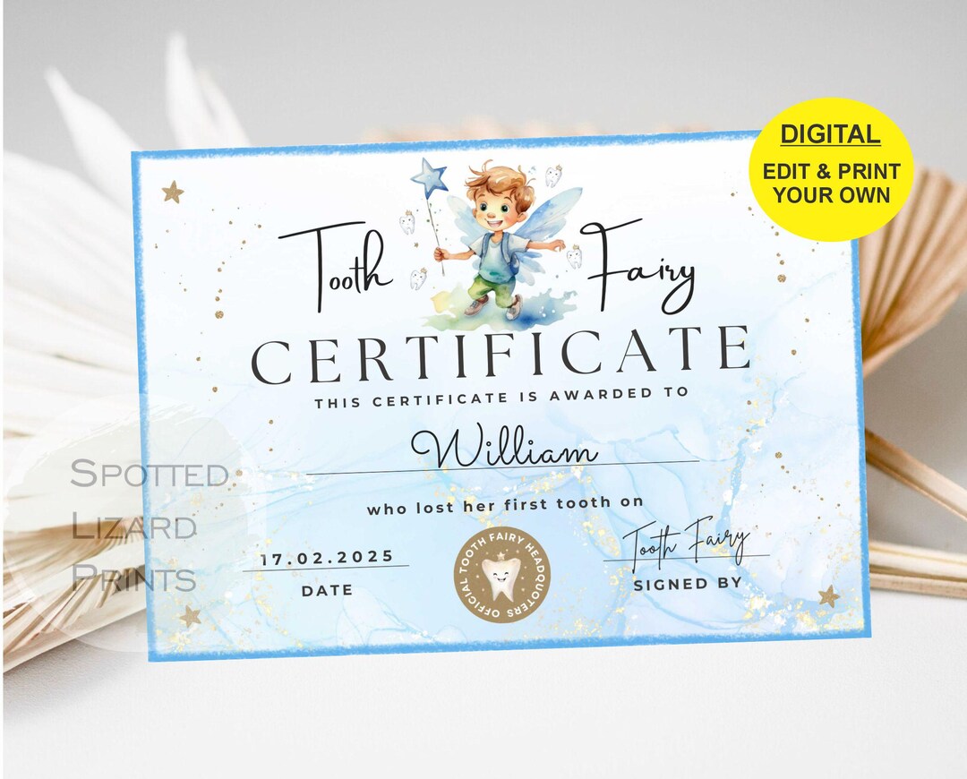 EDITABLE Tooth Fairy Certificate | First Tooth Lost | Kids Tooth Fairy ...
