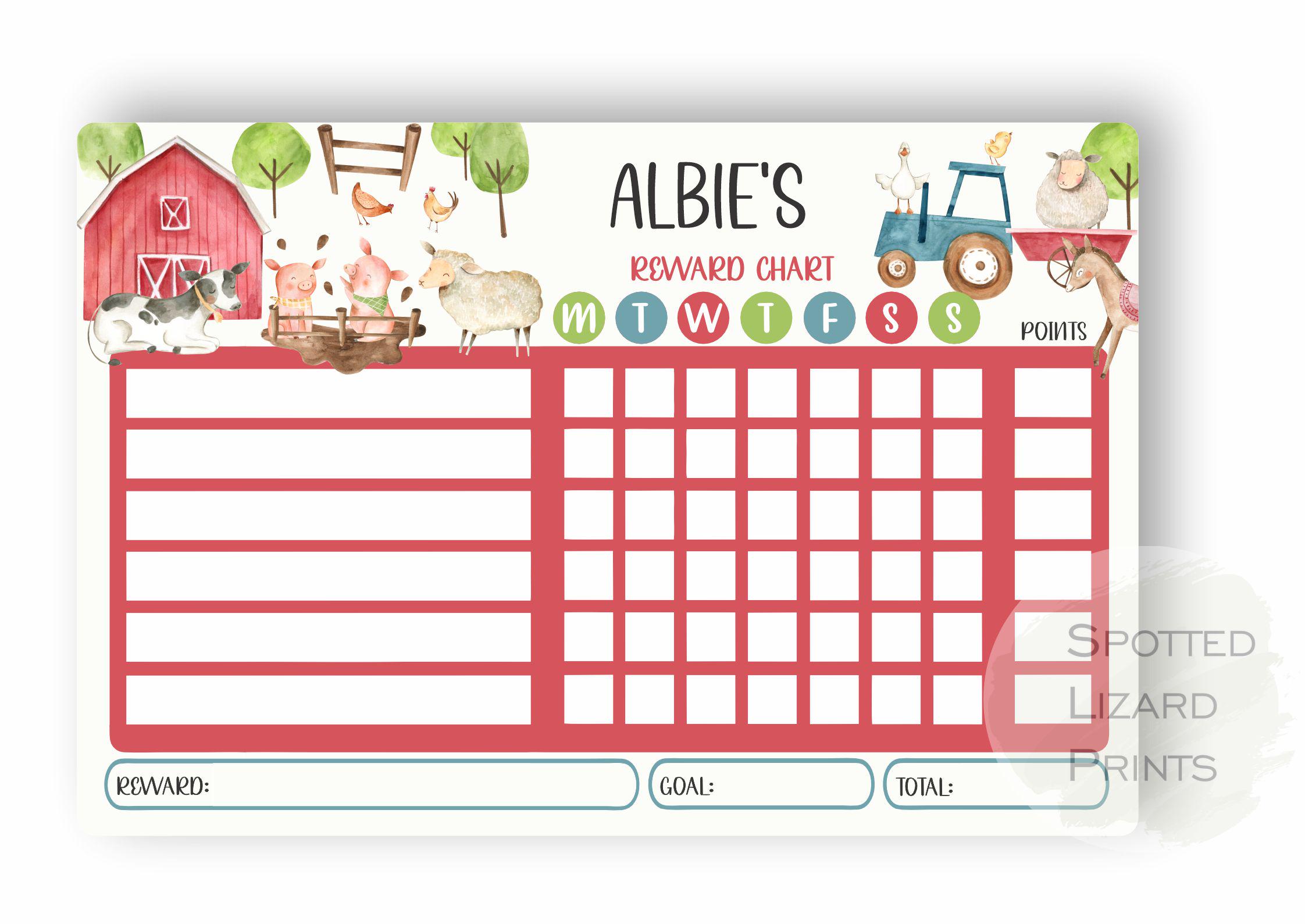 Personalised Farm Reward Chart | Kids Reward Chart | Behaviour Chart ...