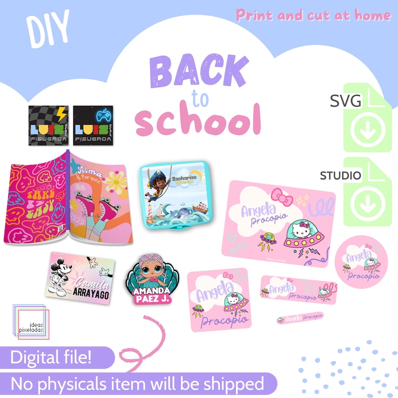 Custom School Label Designs, Digital School Labels, Printable School ...
