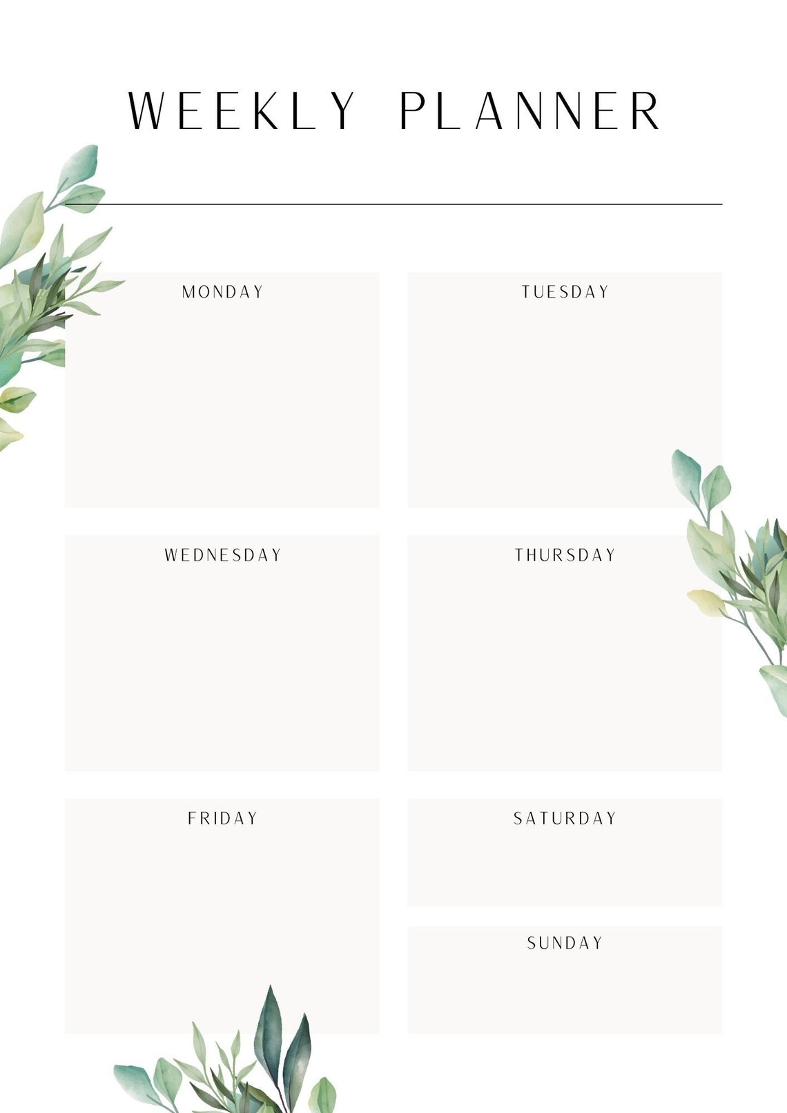 Greenery Floral Weekly Planner Download Printable - Etsy