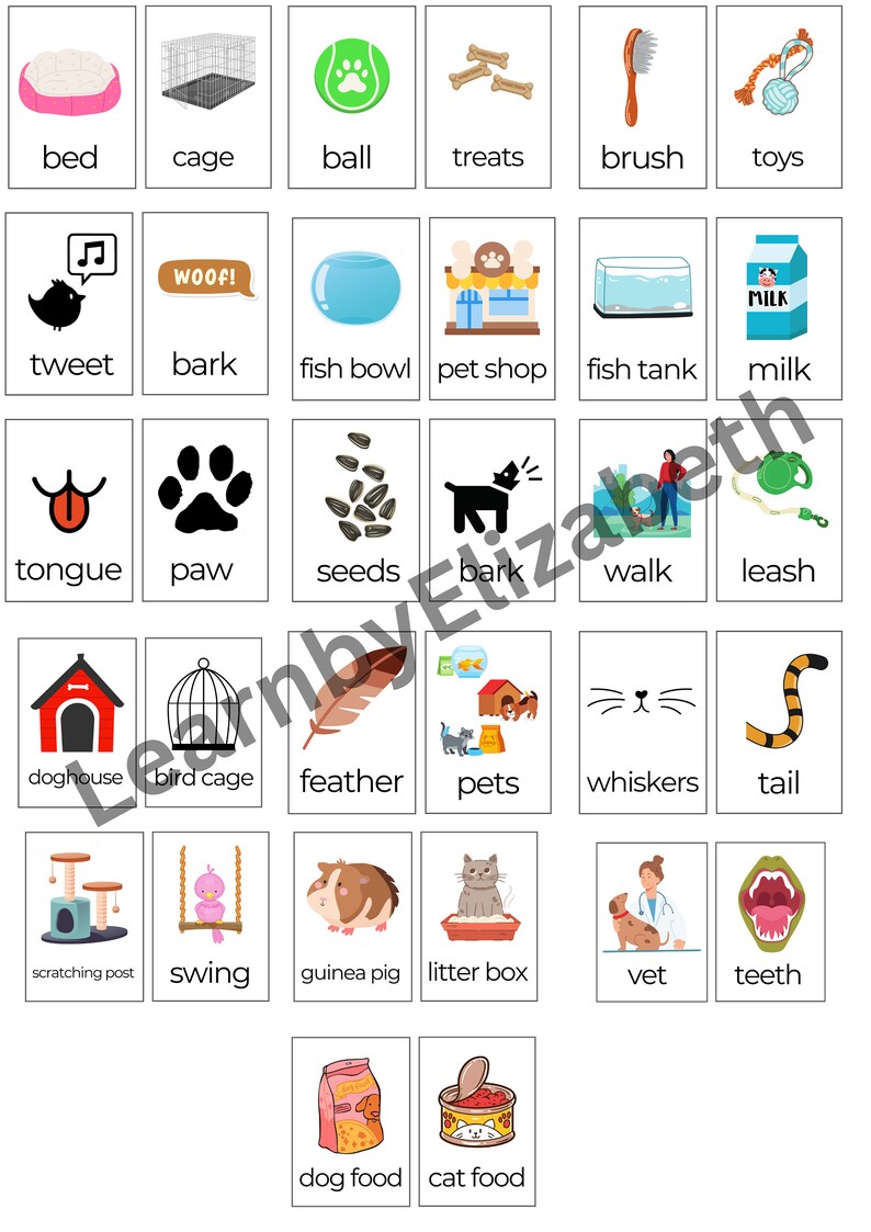 52 Pet Flashcards. Learn English. Instant Download. Print - Etsy