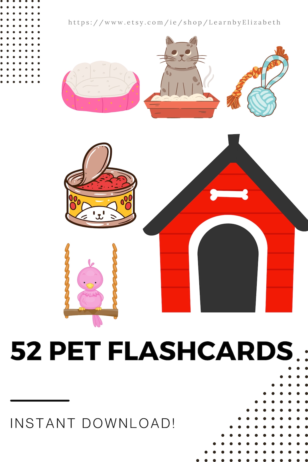 52 Pet Flashcards. Learn English. Instant Download. Print Friendly ...