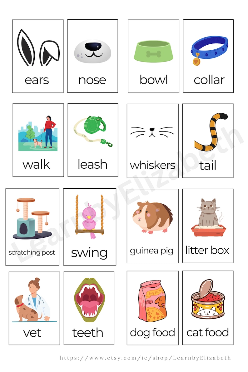 52 Pet Flashcards. Learn English. Instant Download. Print Friendly ...