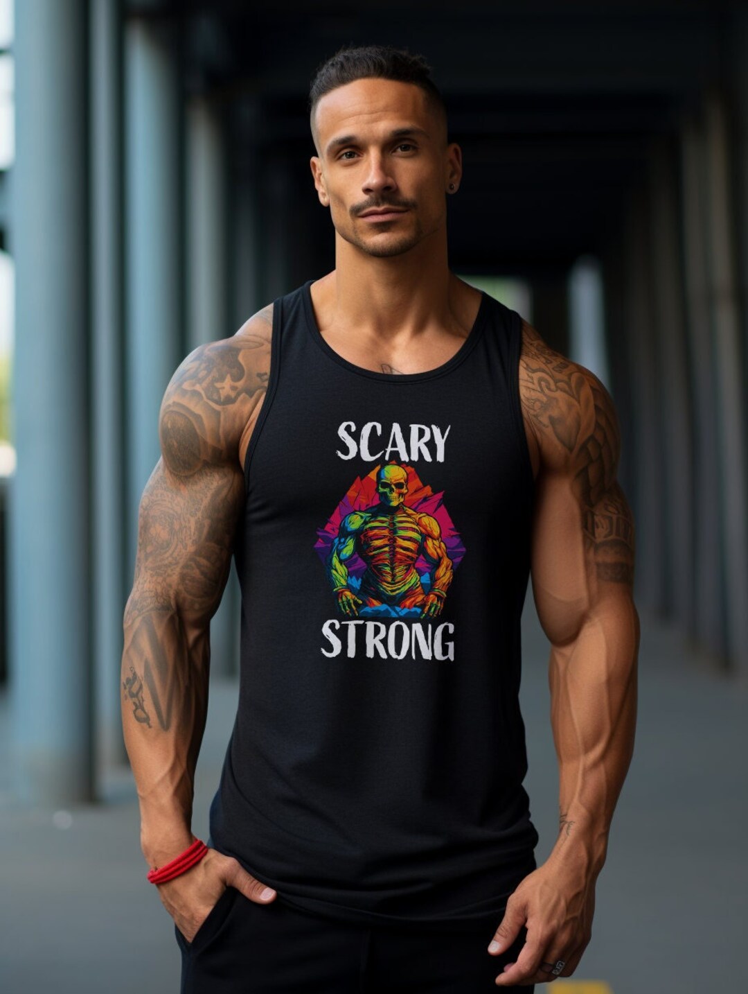 Scary Strong Bodybuilder Weightlifter Halloween Gym Tank Top, Skeleton ...