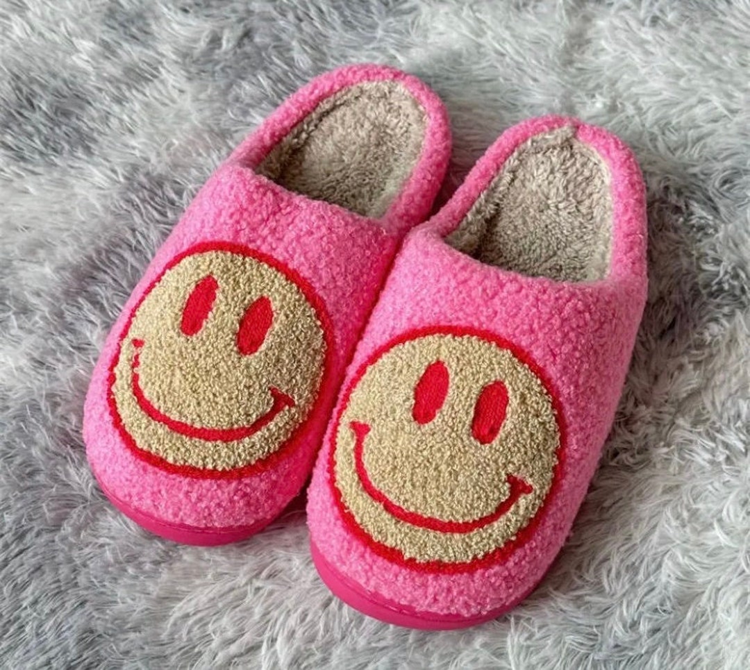 Womens House Shoes, Hot Pink Smiley Face Slippers - Etsy