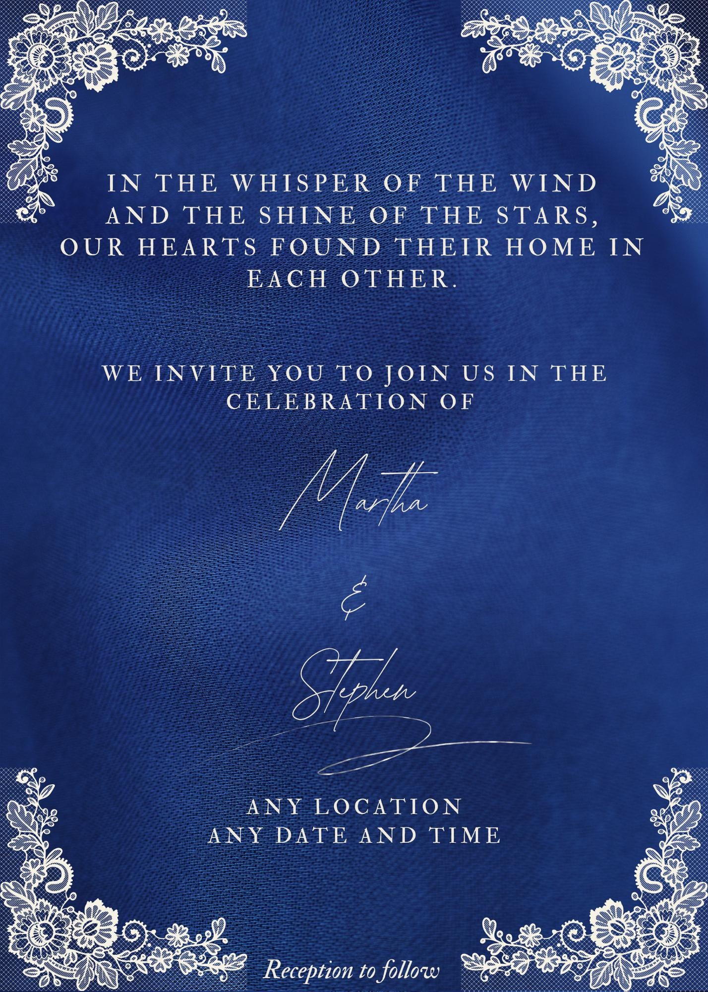 Elegant Navy Blue Fabric Texture Wedding Invitation Bundle - Lace ...