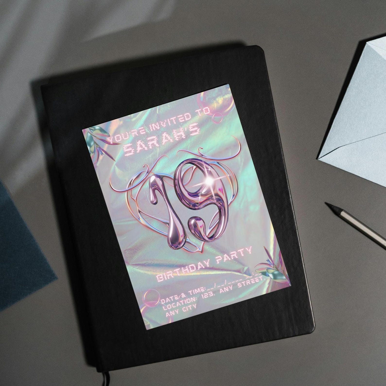 Editable Holographic Birthday Invitation | Teen Girl Digital Party ...