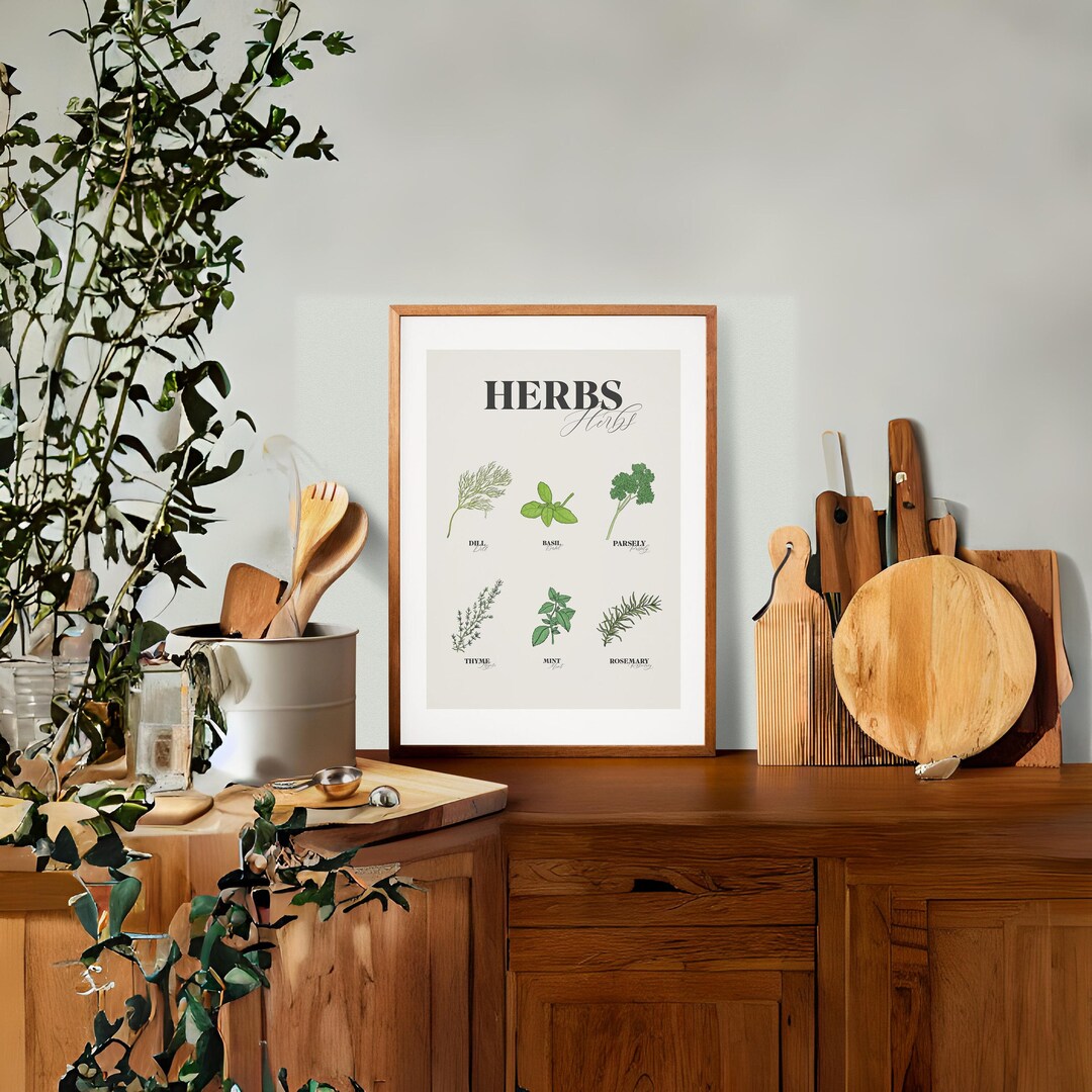 Herbs Art Print, Digital Download, Kitchen Wall Decor, Herb Guide ...