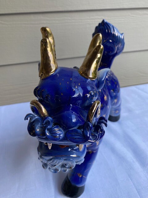 Blue and Gold Asian Porcelain Foo Dog Rare Collectible - Etsy