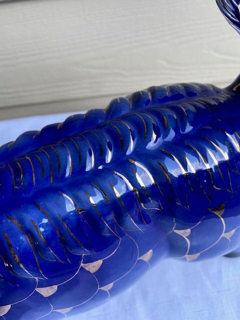 Blue and Gold Asian Porcelain Foo Dog Rare Collectible - Etsy
