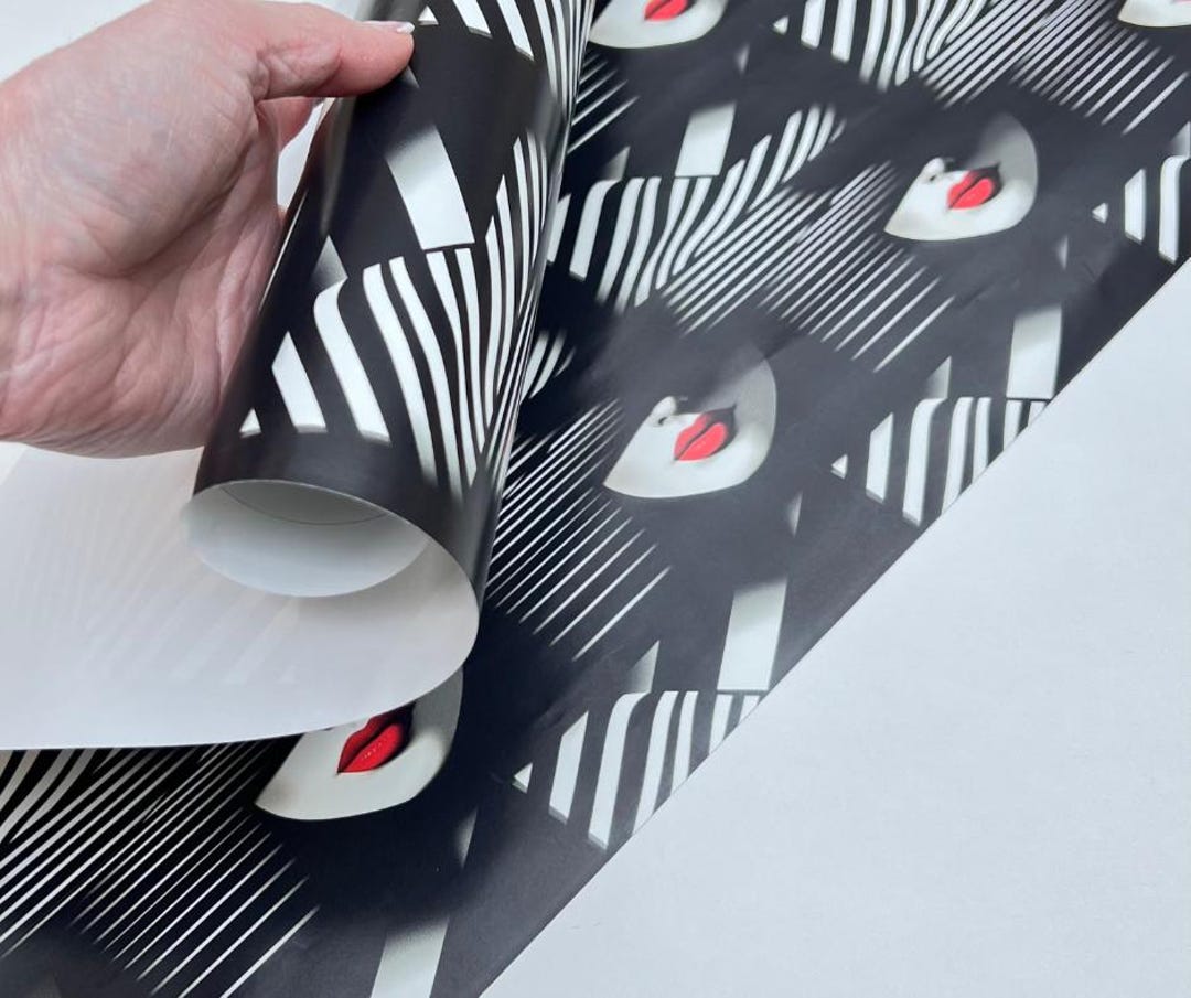 Kiss Red Lips Wrapping Paper - Retro Glam Gift Wrap, Black & White Art ...