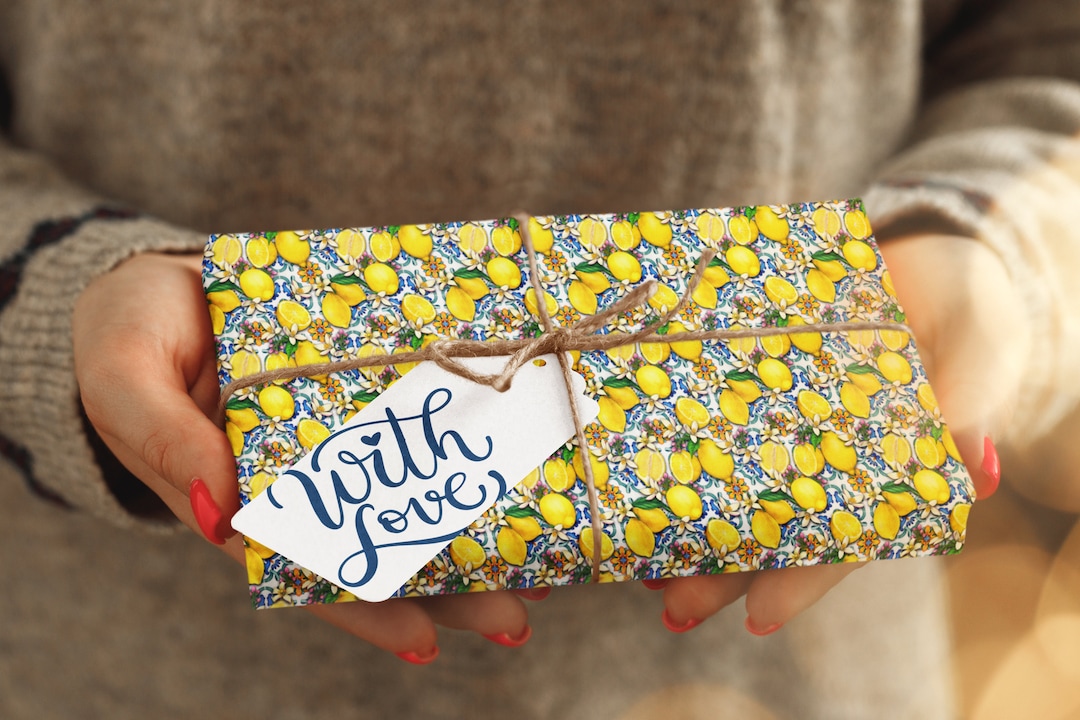 Lemon Wrapping Paper: Italian Tile Vibrant Gift Wrap - Etsy