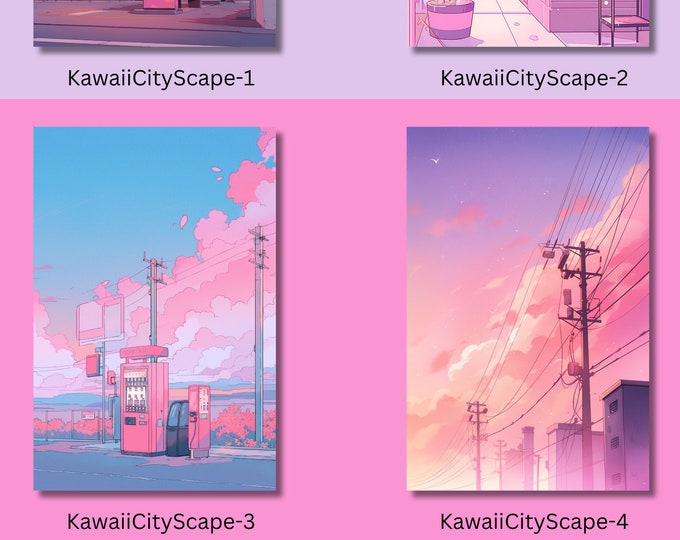 Kawaii Illustration Art Print - Lo-fi Cityscape and Sky - Anime Themed ...