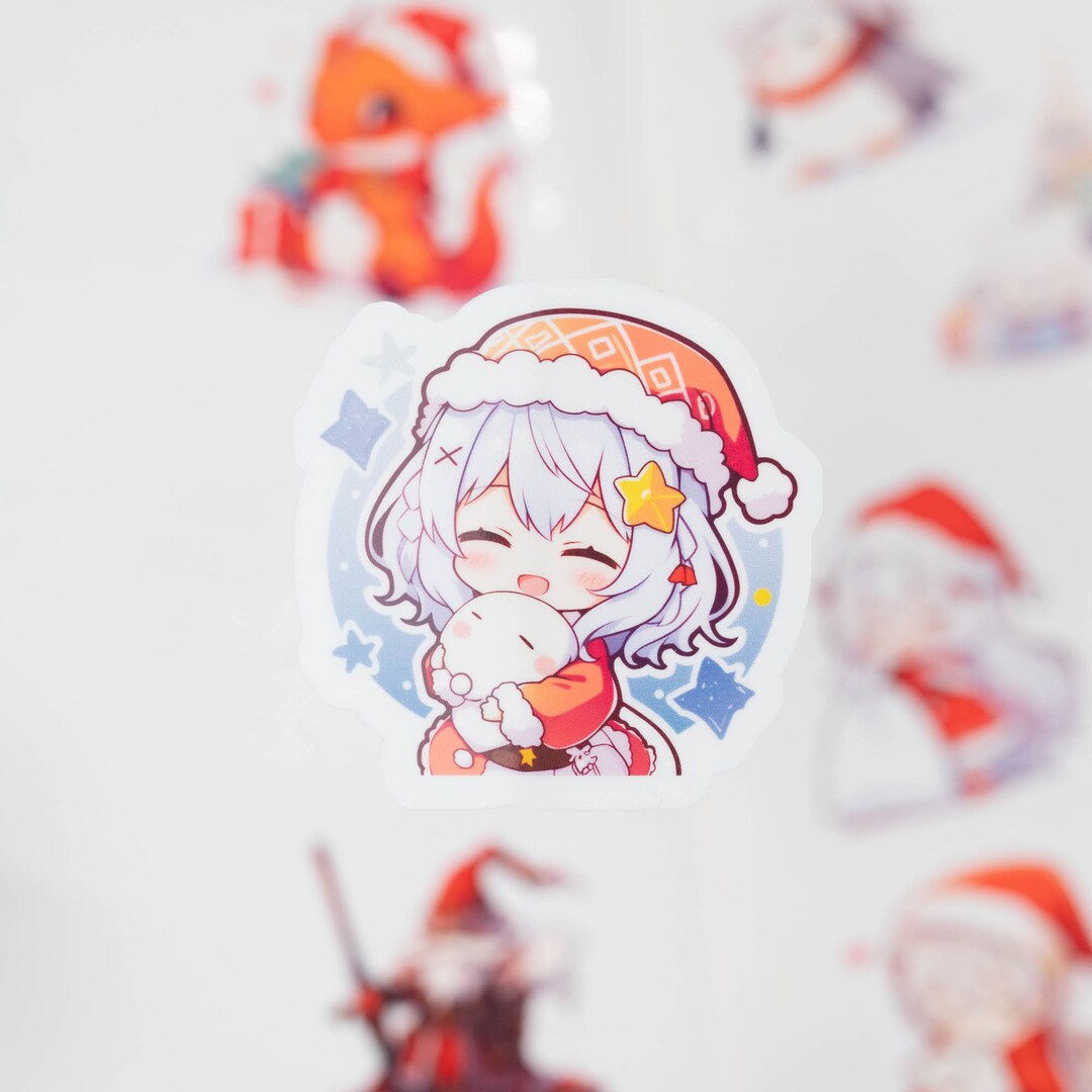 Cute Anime Girl With Snowball - Christmas Sticker - Kawaii Anime ...