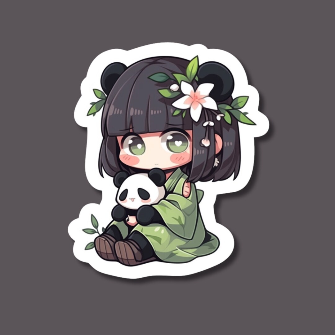 Cute Anime Girl Holding Panda Sticker, Anime Animal Sticker - Etsy