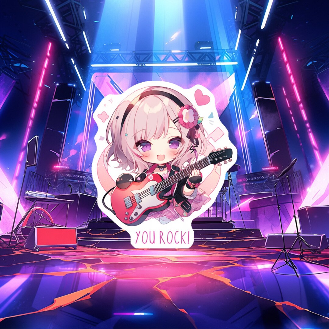 Rock Out With Anime Girl Guitar Sticker - Etsy