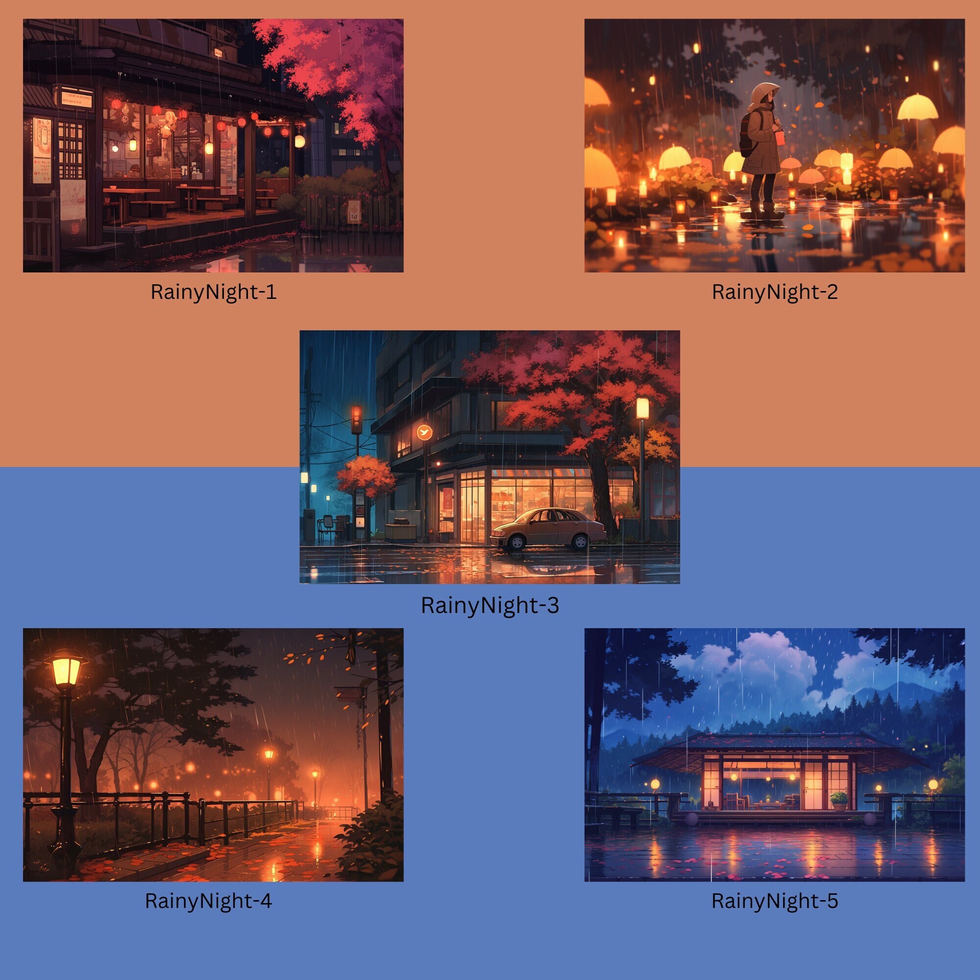Anime Style Cozy Fall Rainy Night Art Print, Landscape Wall Art, Home ...