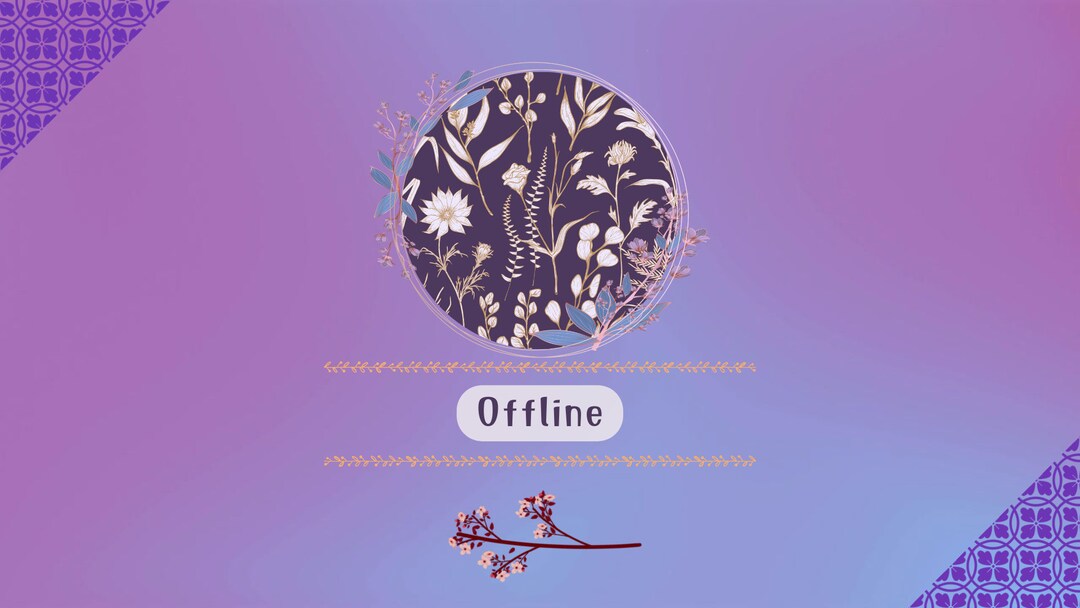 Twitch Stream Animated Overlay, Scene, Simple Purple and Flowers (4 ...