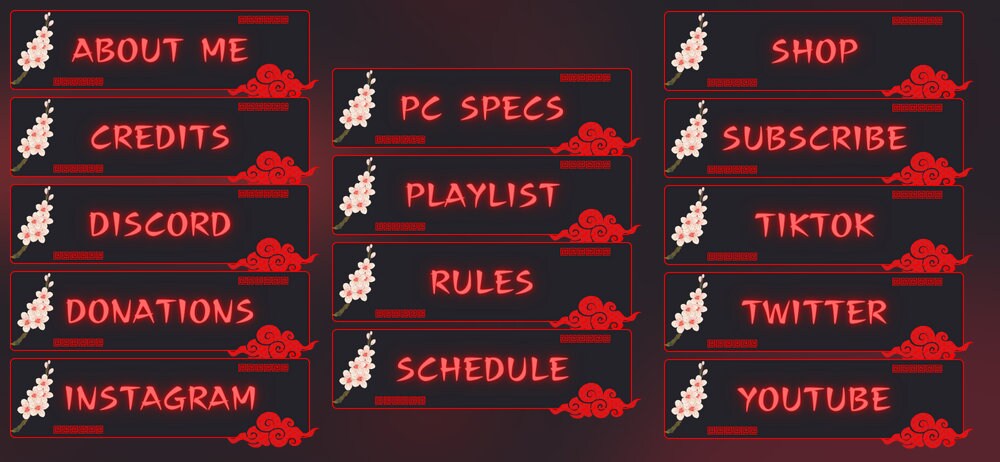 Twitch Stream Overlay, Scene, Japanese Universe, Red, (4 Scenes + 14 ...